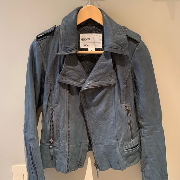 EVER | Jackets & Coats | Ever Slate Blue Grey Leather Motorcycle Jacket ...